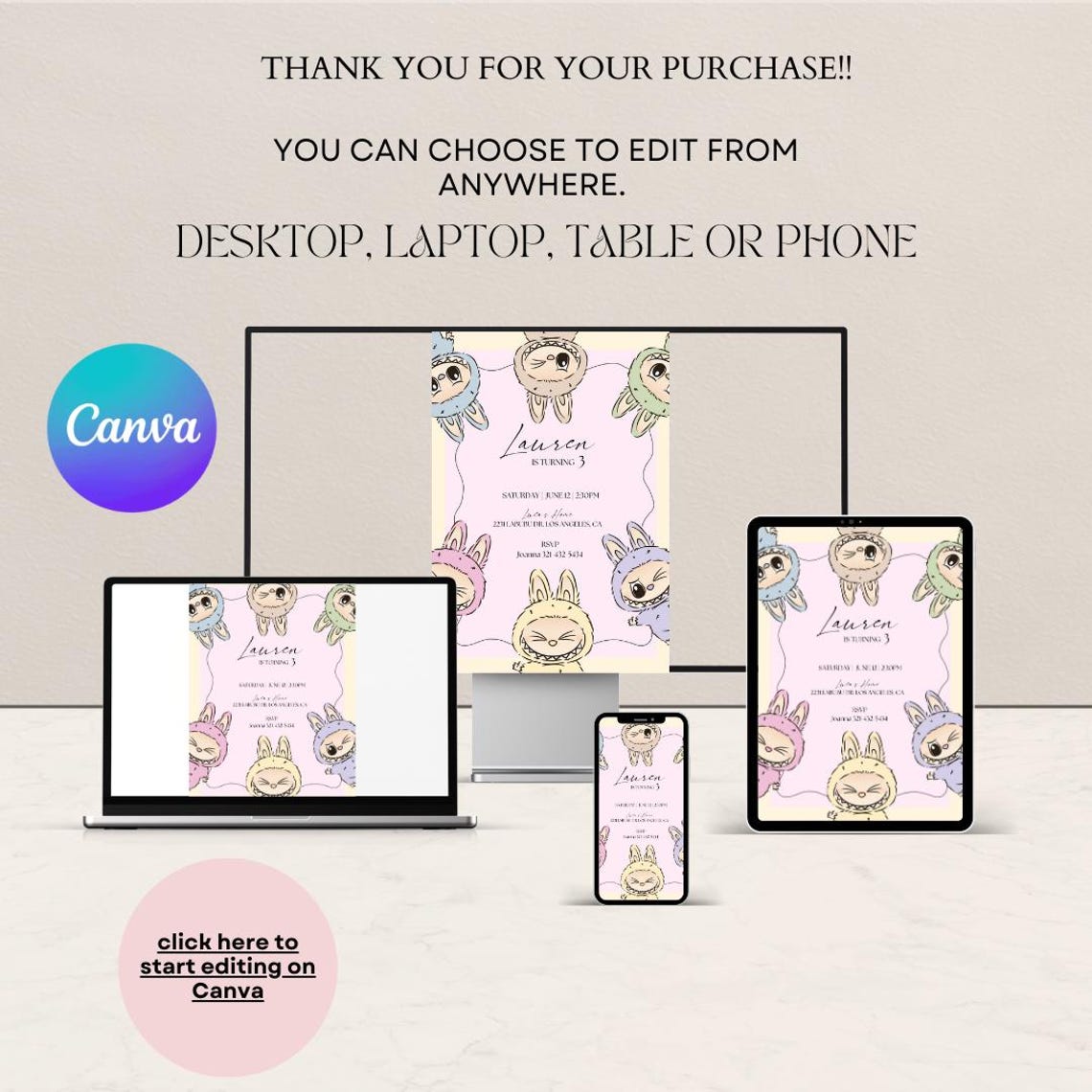 Labubu Theme Birthday Invitation | Cute Monster Labubu Invitation ...