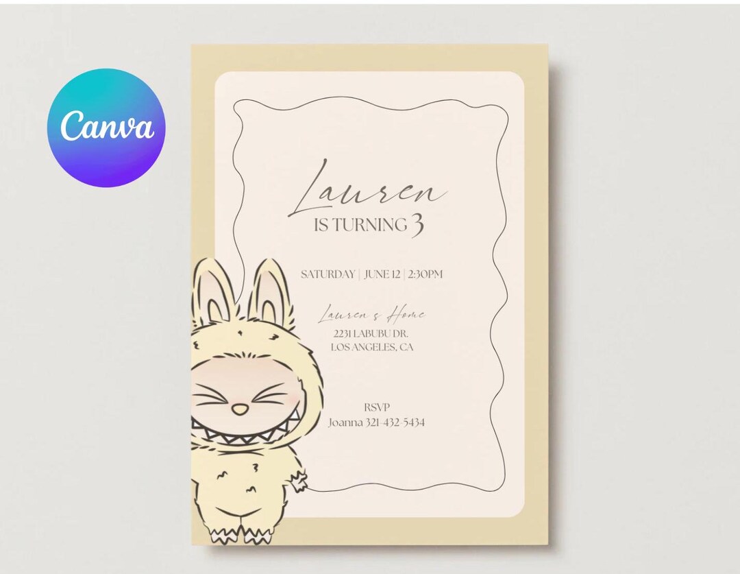 Labubu Theme Birthday Invitation | Cute Monster Labubu Invitation ...