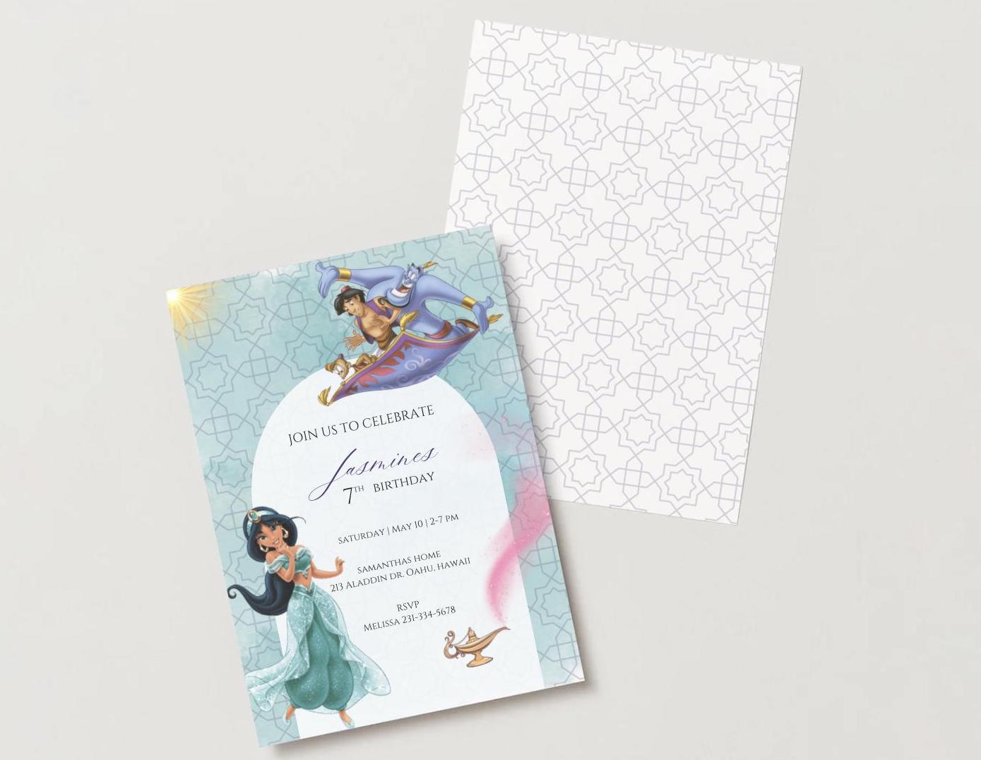 Princess Jasmine Invitation, Princess Jasmine Birthday Invitation ...