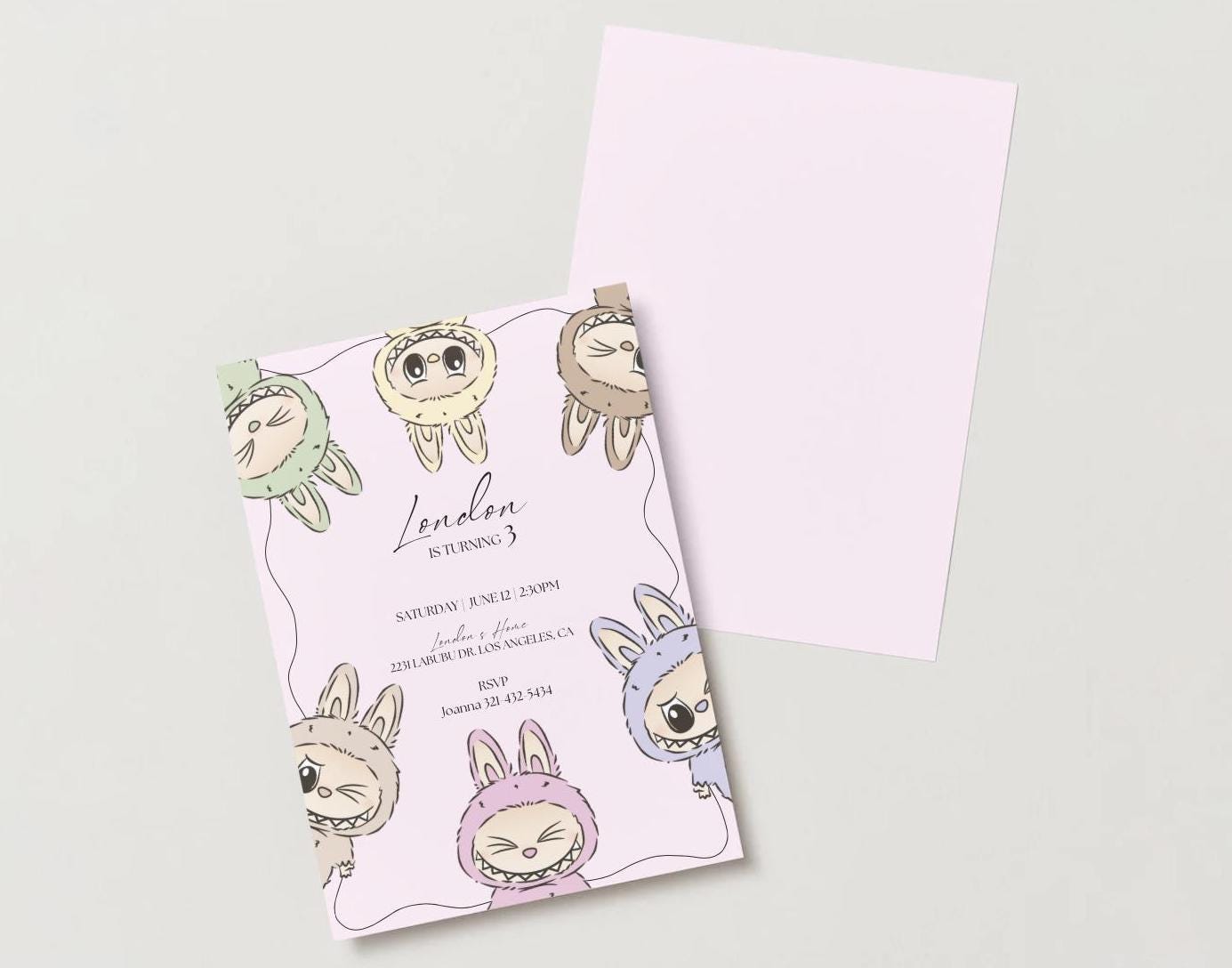 Labubu Theme Birthday Invitation | Cute Monster Labubu Invitation ...