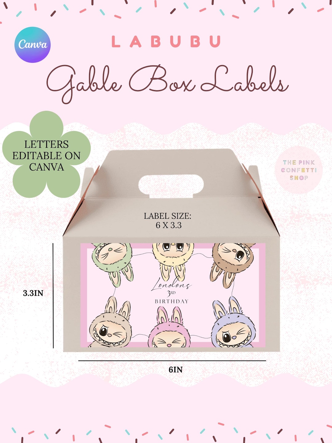 Labubu Inspired Gable Box Label Template | Labubu Gable Box | Labubu ...