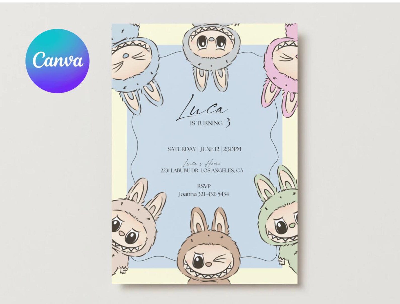 Labubu Theme Birthday Invitation | Cute Monster Labubu Invitation ...