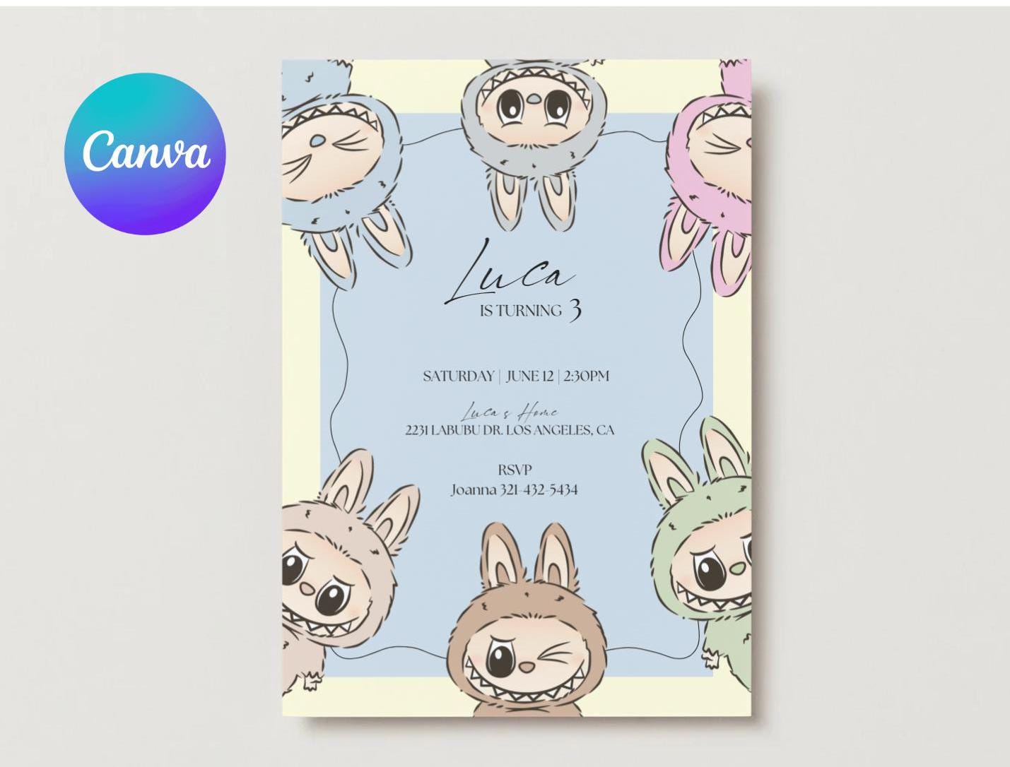 Labubu Theme Birthday Invitation | Cute Monster Labubu Invitation ...
