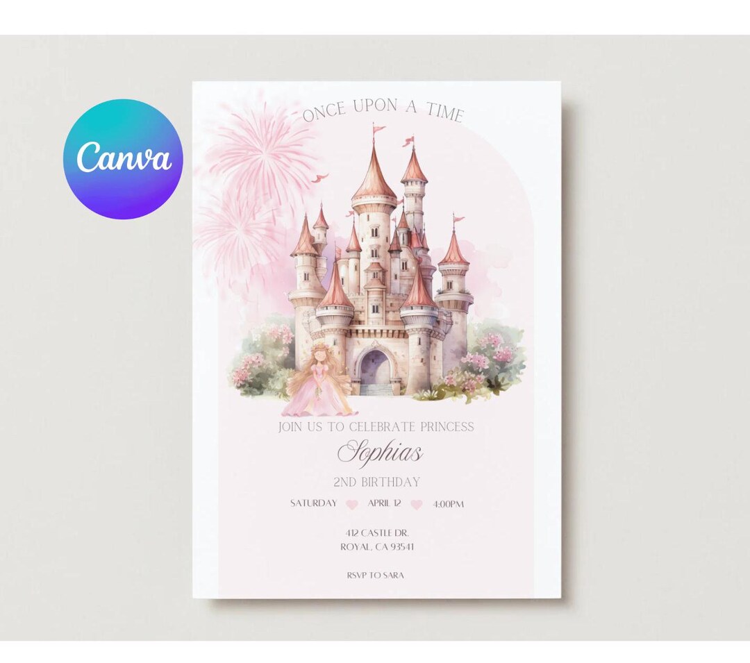 Princess Castle Party Invitation Template Pink | Girls Birthday ...