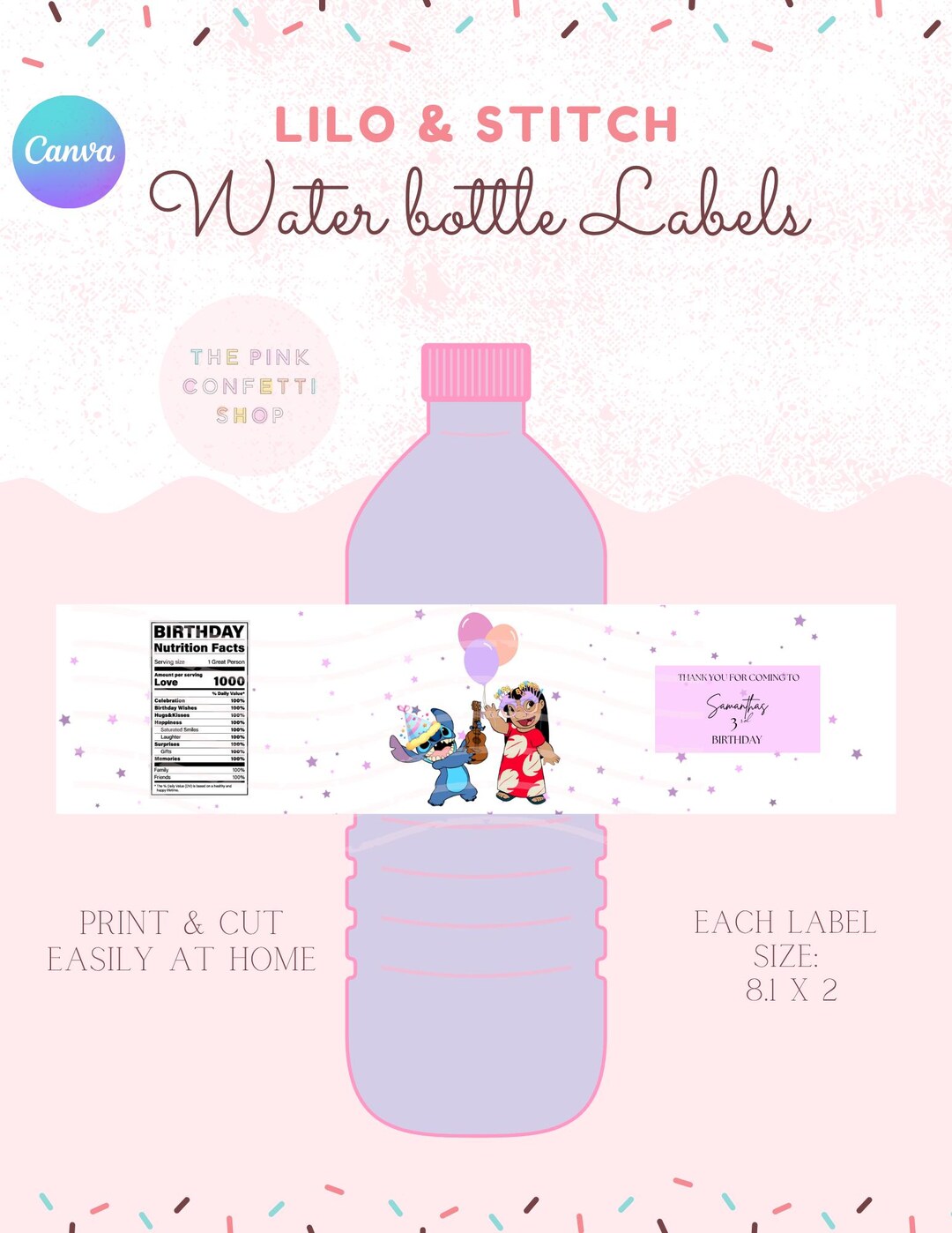 Lilo and Stitch Water Bottle Label Template: Editable Canva Design ...