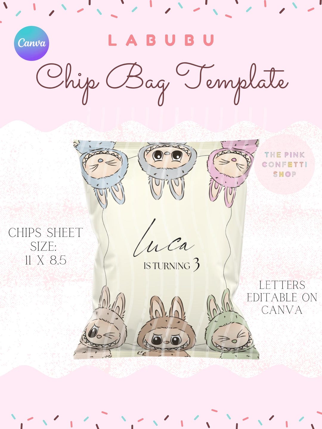 Labubu Chip Bag Canva Template | Printable Labubu Party Favor ...
