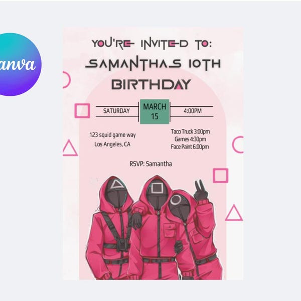 Squidgames Birthday Party Invitation - Etsy
