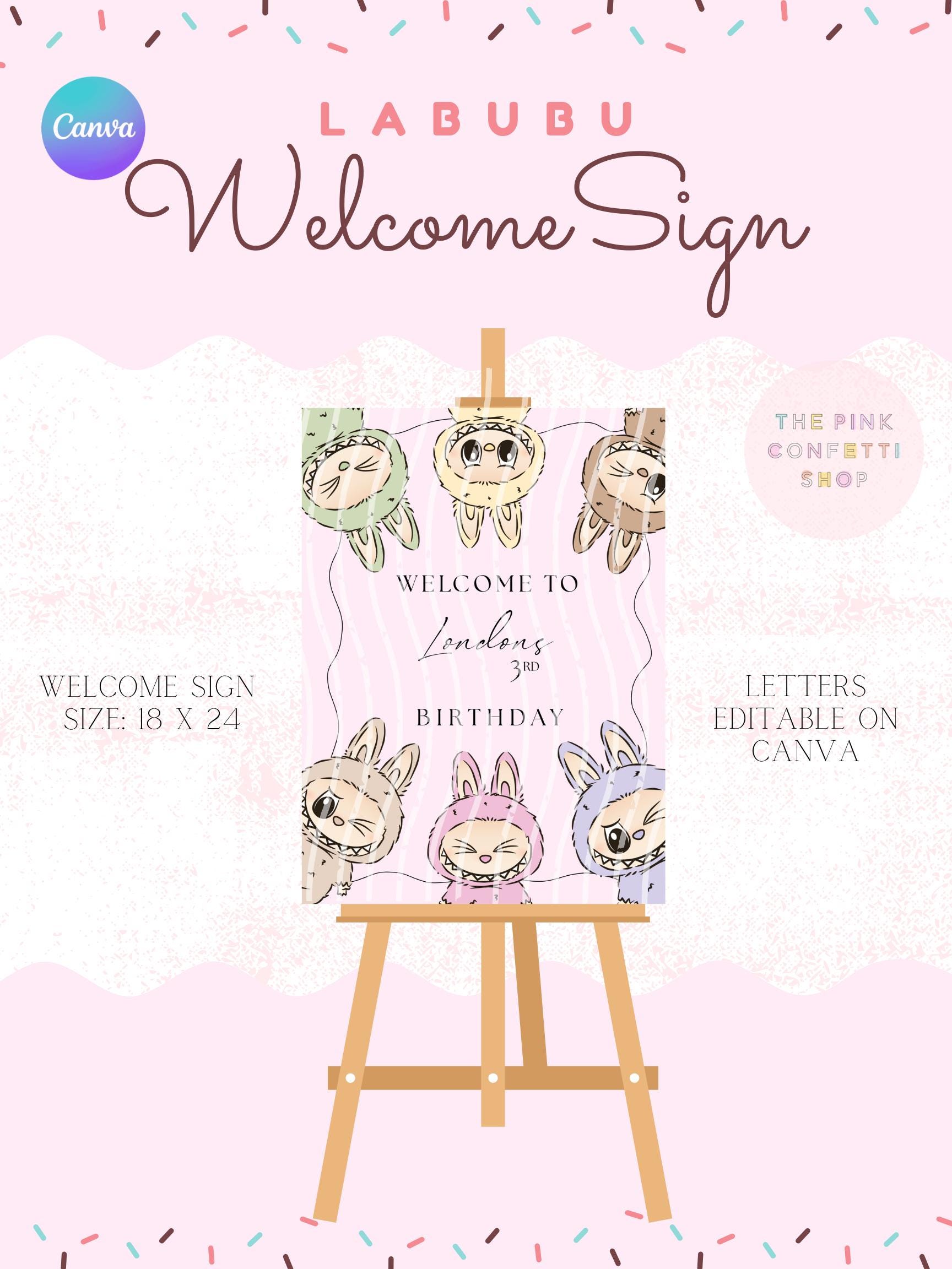 18 X 24 Labubu Inspired Welcome Sign | Printable Party Sign | Kawaii ...
