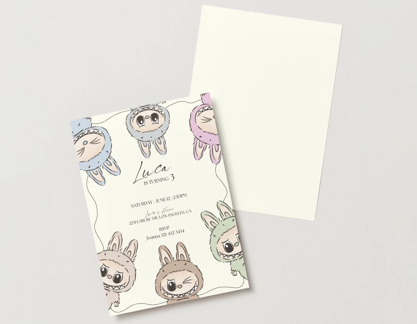 Labubu Theme Birthday Invitation | Cute Monster Labubu Invitation ...