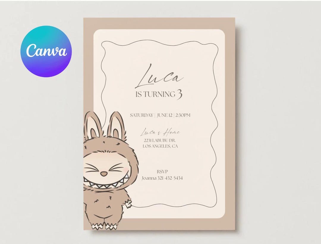 Labubu Theme Birthday Invitation | Cute Monster Labubu Invitation ...
