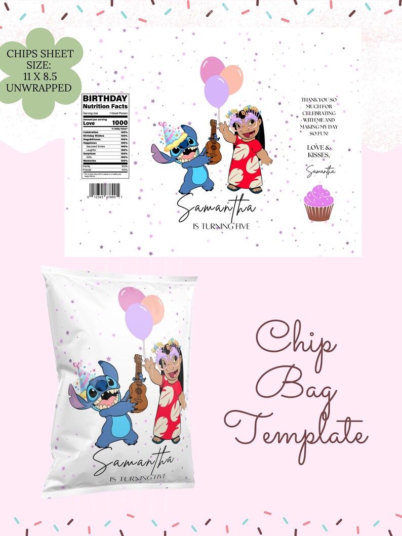 Lilo & Stitch Inspired Chip Bag Canva Template | Cute Printable Lilo ...
