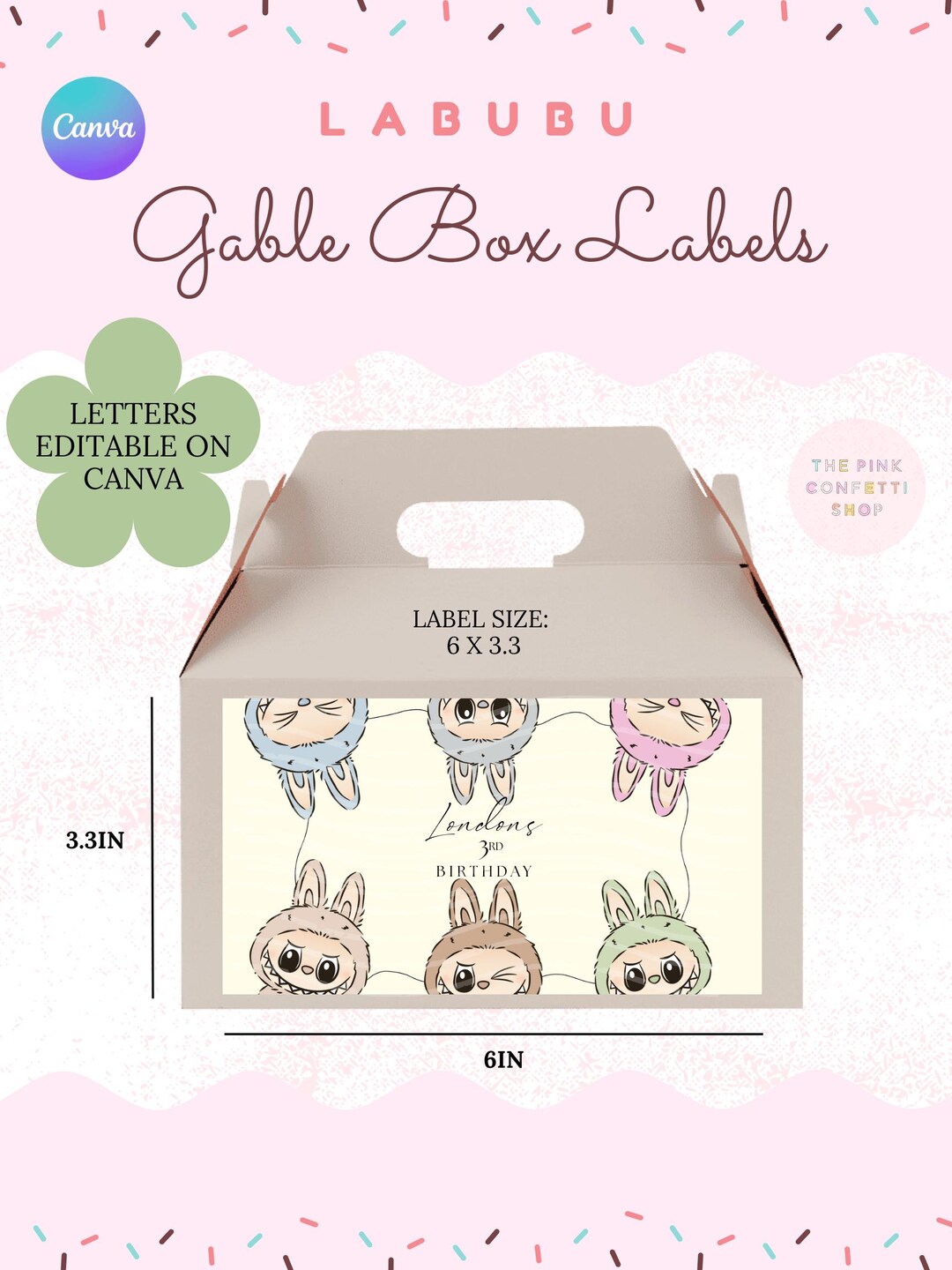 Labubu Gable Box Label Template | Labubu Gable Box | Labubu Editable ...