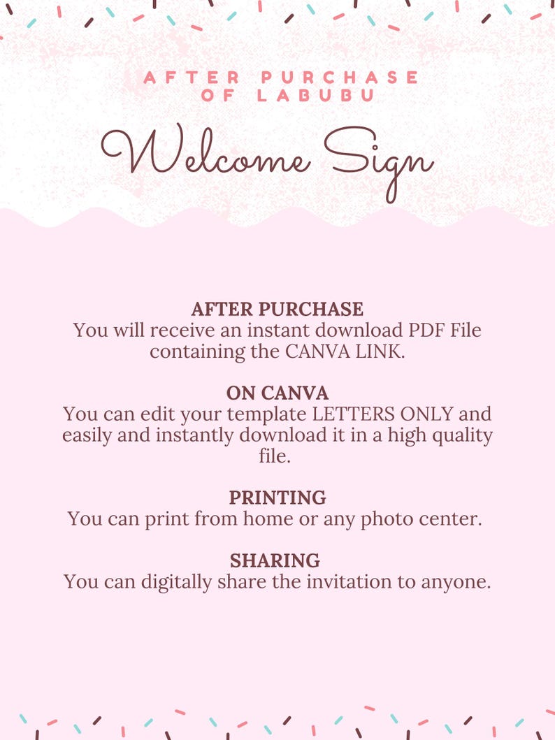 Labubu Inspired Welcome Sign Canva Template | Printable Party Sign ...