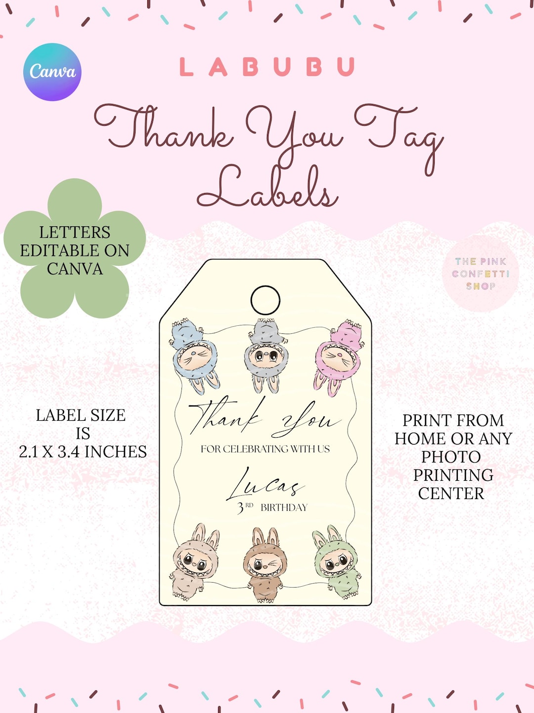 Labubu Inspired Theme Birthday Thank You Tags | Cute Monster Labubu ...