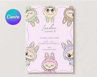 Labubu Theme Birthday Invitation | Cute Monster Labubu Invitation ...