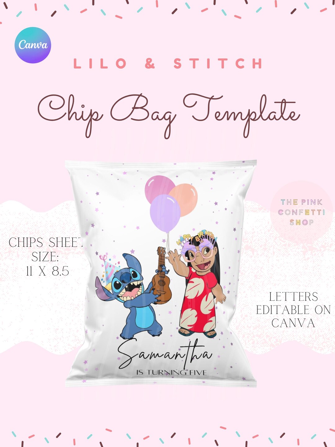 Lilo & Stitch Inspired Chip Bag Canva Template | Cute Printable Lilo ...