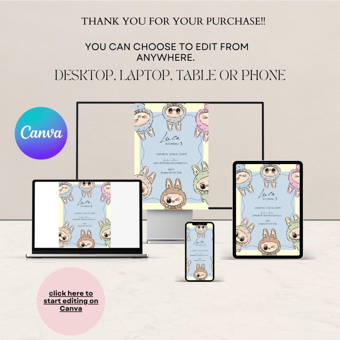 Labubu Theme Birthday Invitation | Cute Monster Labubu Invitation ...