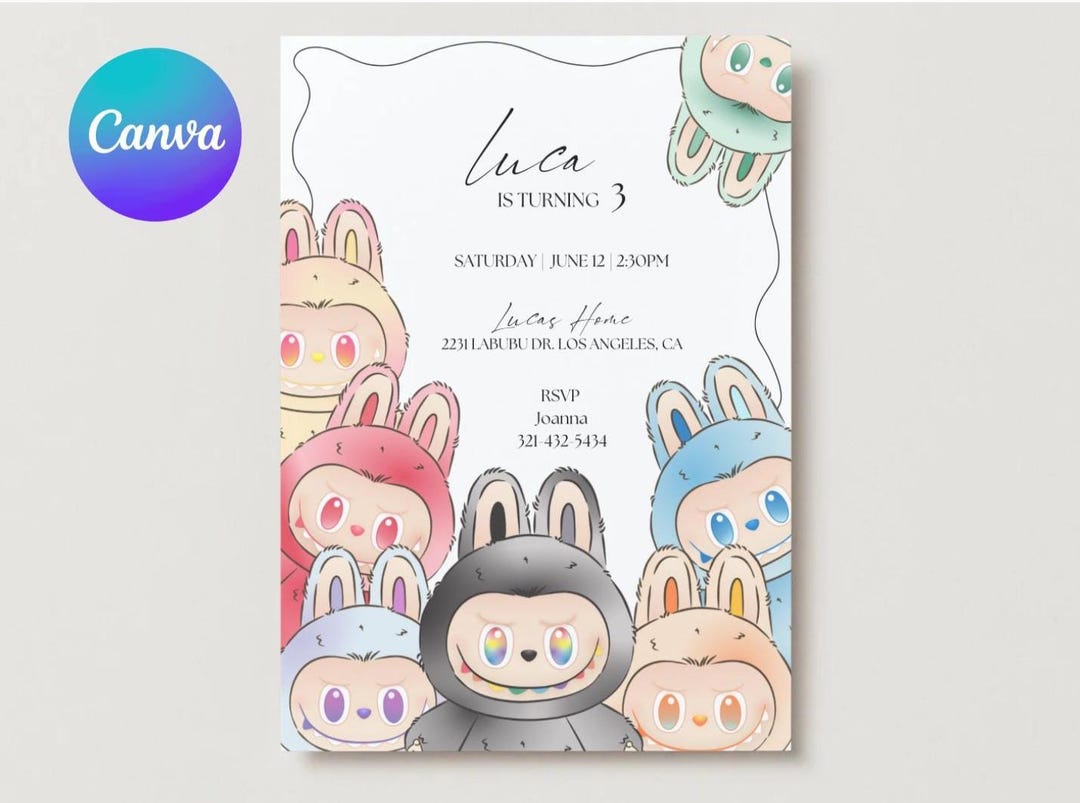 Labubu Big Into Energy Birthday Invitation | Cute Monster Labubu ...