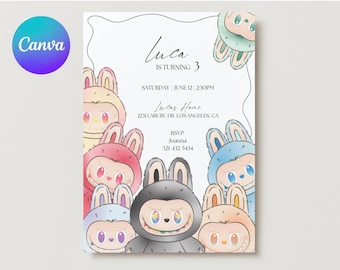Labubu Inspired Theme Birthday Invitation | Cute Monster Labubu ...