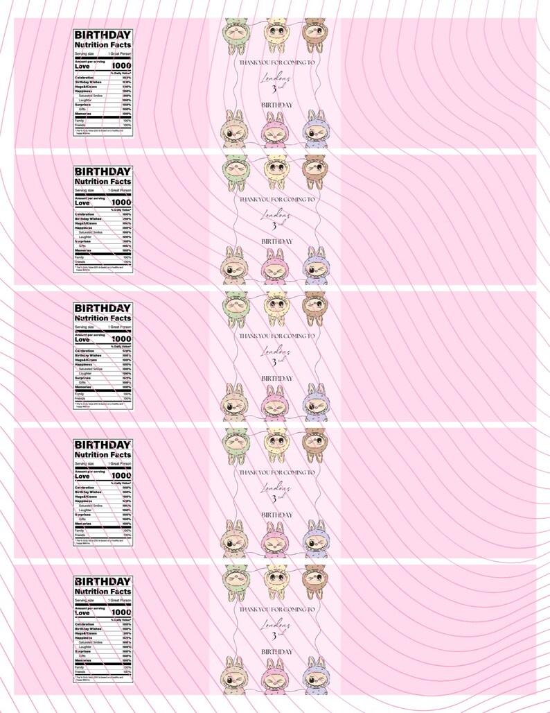 Labubu Inspired Water Bottle Label Template | Canva Editable Designs ...