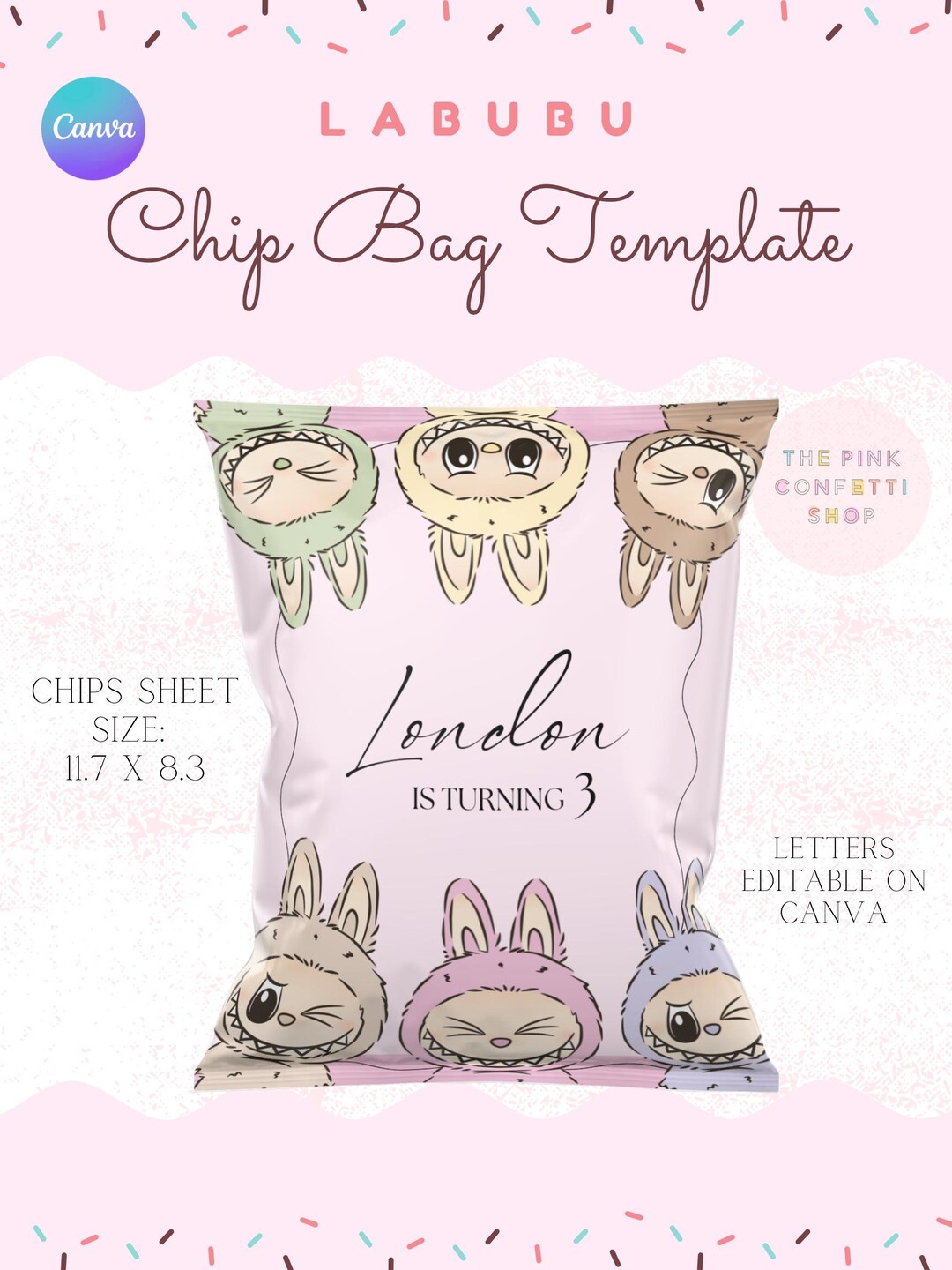 Labubu Chip Bag Canva Template | Printable Labubu Party Favor ...