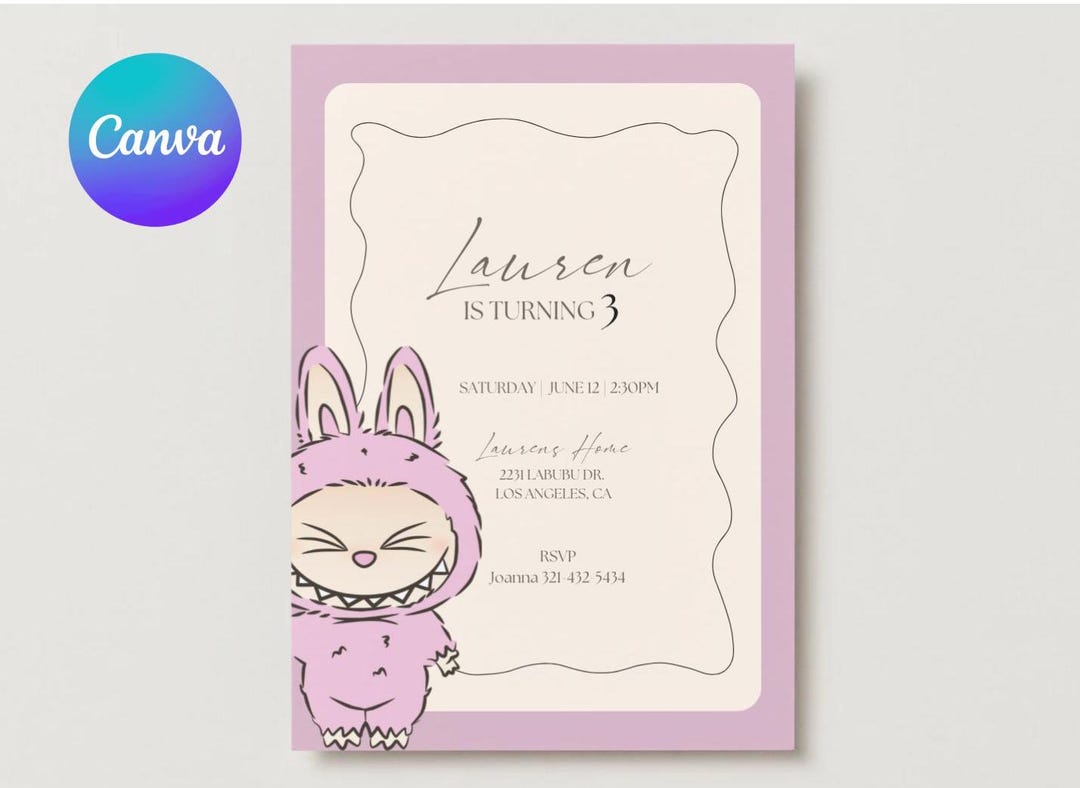 Labubu Theme Birthday Invitation | Cute Monster Labubu Invitation ...