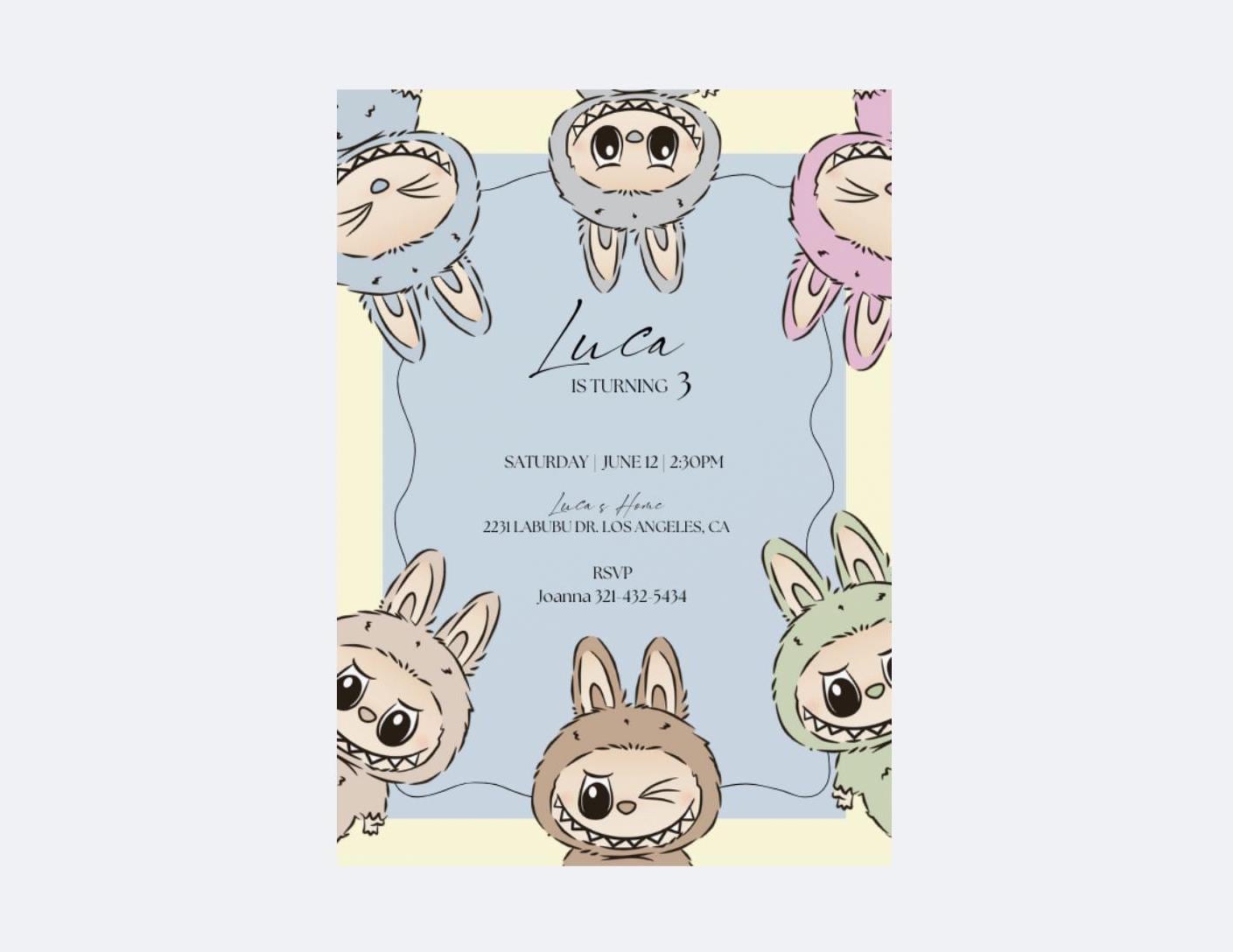 Labubu Theme Birthday Invitation | Cute Monster Labubu Invitation ...