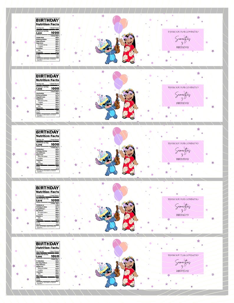 Lilo and Stitch Water Bottle Label Template: Editable Canva Design ...