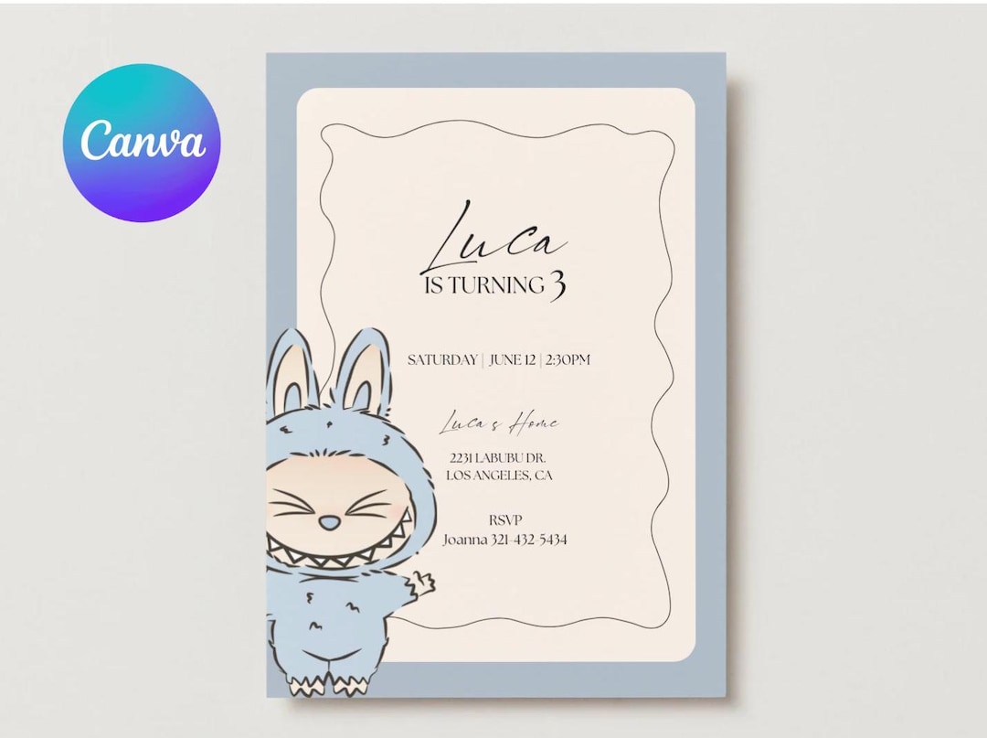 Labubu Theme Birthday Invitation | Cute Monster Labubu Invitation ...