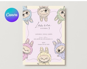 Labubu Inspired Theme Birthday Invitation | Cute Monster Labubu ...