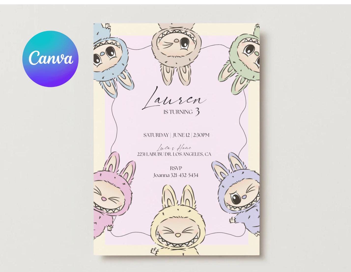 Labubu Theme Birthday Invitation | Cute Monster Labubu Invitation ...