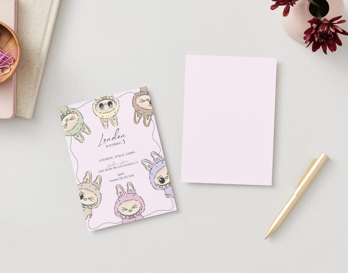 Labubu Theme Birthday Invitation | Cute Monster Labubu Invitation ...