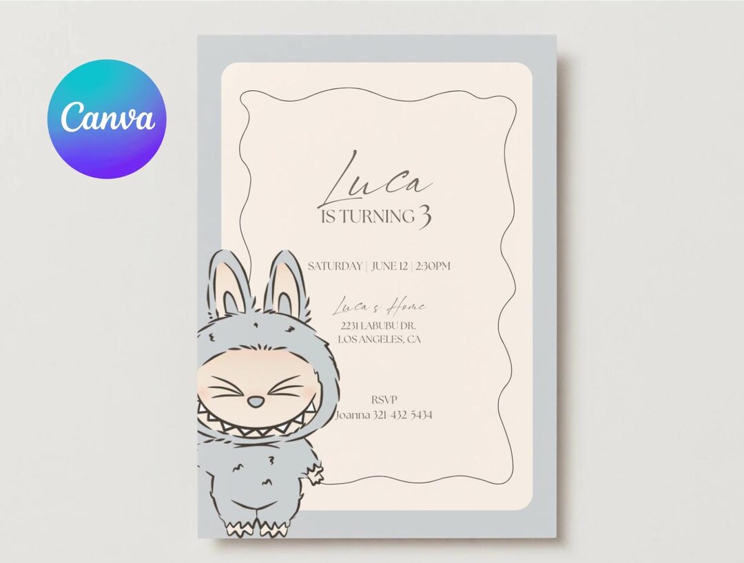 Labubu Theme Birthday Invitation | Cute Monster Labubu Invitation ...