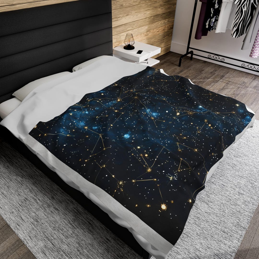 Starry Night Constellations Velveteen Plush Blanket, Galaxy Space Throw ...