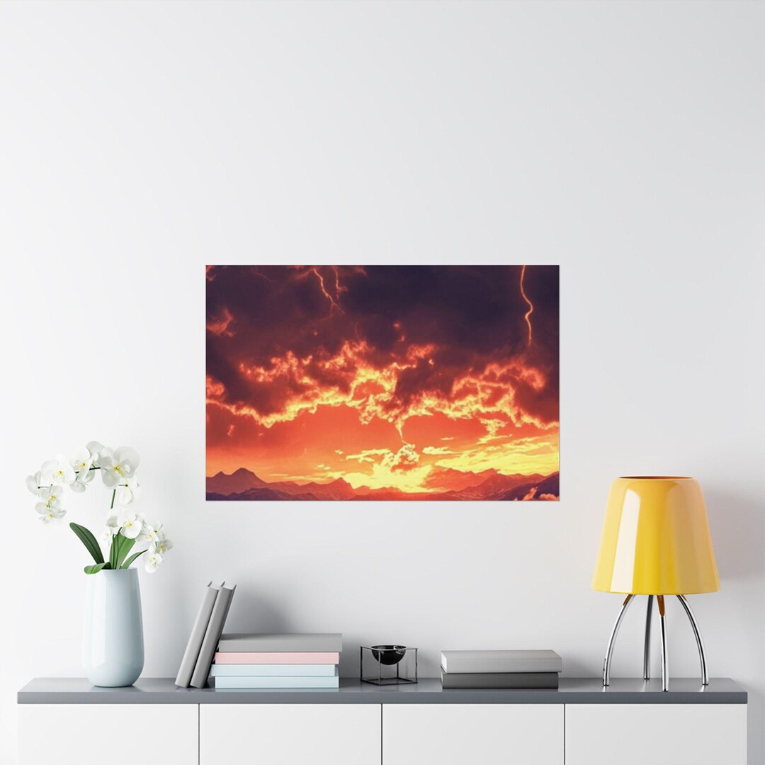 Animated Storm Sunset Satin Poster, Weather Art Gift, Mountain Wall ...