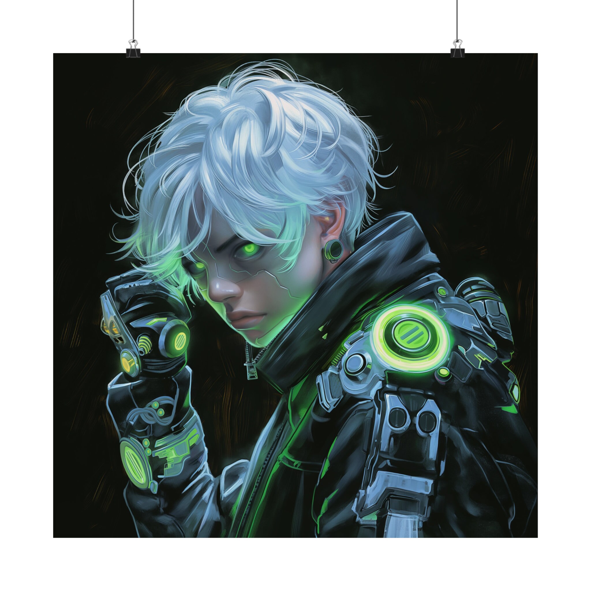Cyberpunk Silver-haired Hacker: Tall, With Icy Silver Hair, Neon Green ...