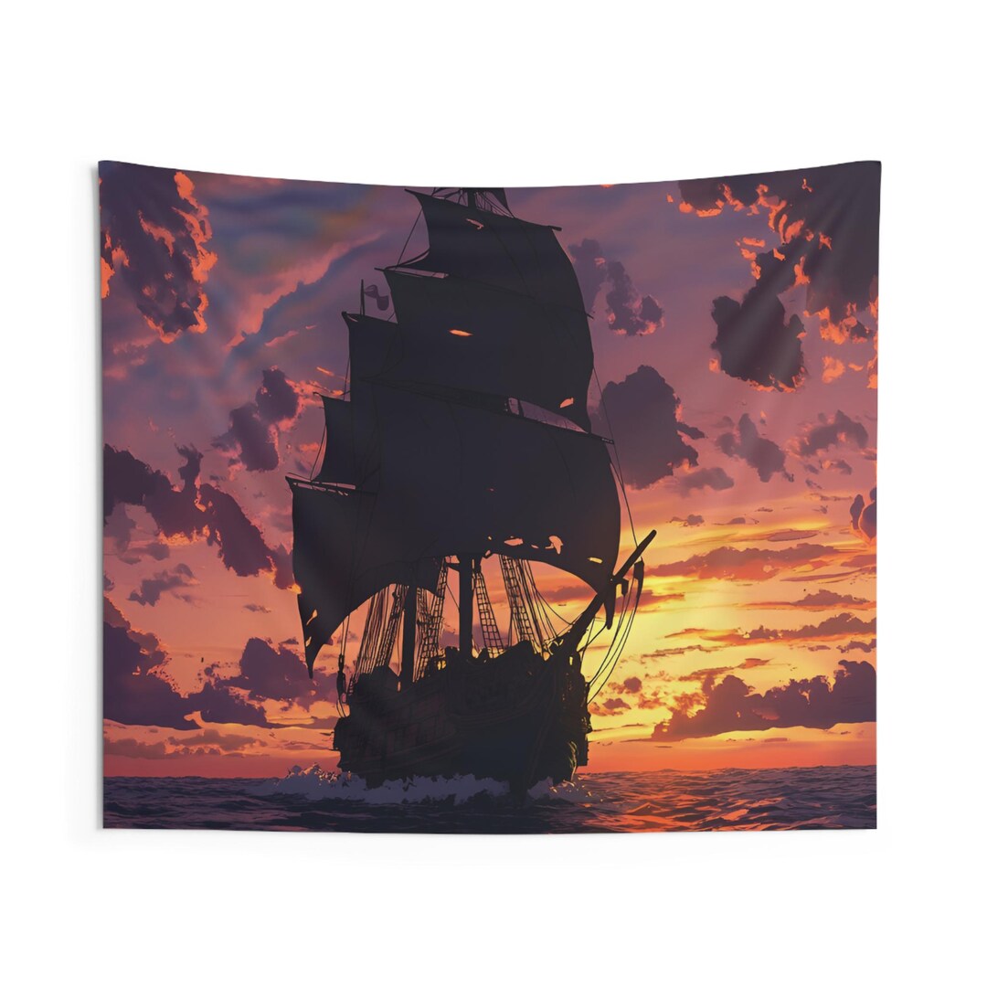 Anime Pirate Ship Sailing Indoor Wall Tapestries, Nautical Home Decor ...