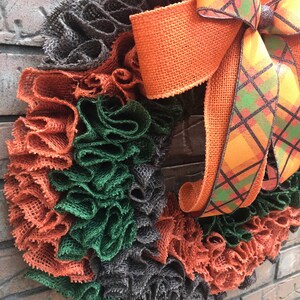 Burlap Ruffle Wreath, Fall Wreath, Green Brown Orange Wreath ...