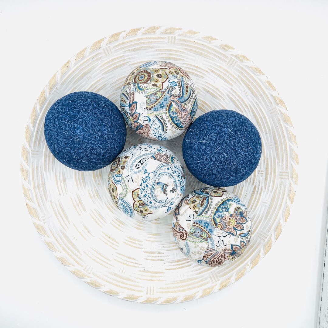 Blue Paisley Rag Ball Bowl Fillers, Decorative Fabric Balls for Bowls ...