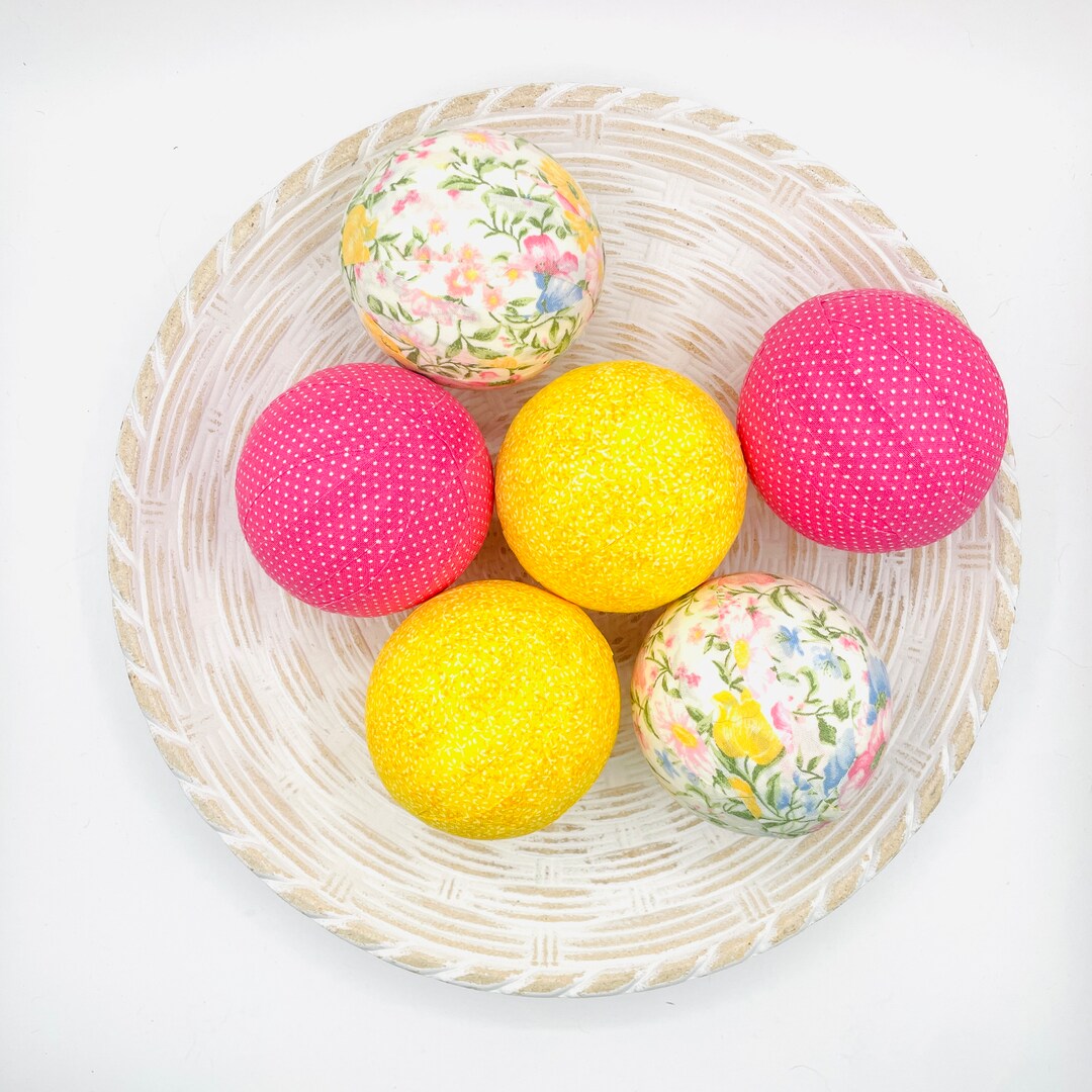 Fabric Rag Balls, Yellow and Pink Spring Fabric-wrapped Bowl Filler ...