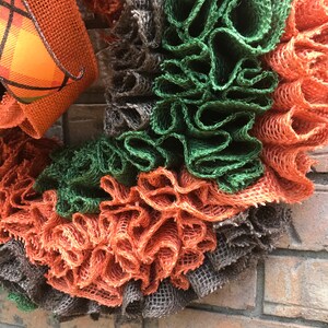 Burlap Ruffle Wreath, Fall Wreath, Green Brown Orange Wreath ...