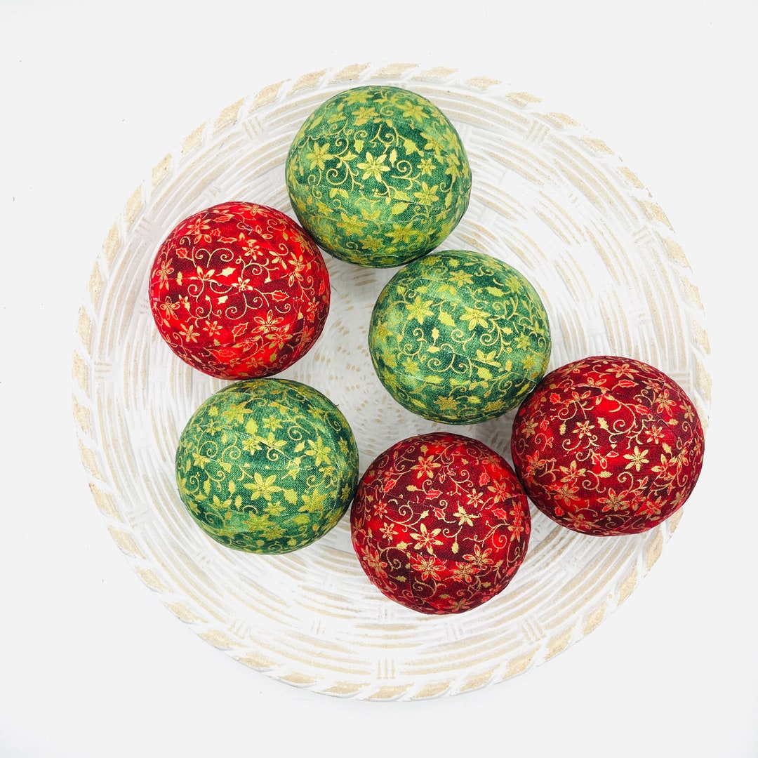Christmas Green and Red Rag Ball Bowl Fillers, Decorative Fabric Balls ...
