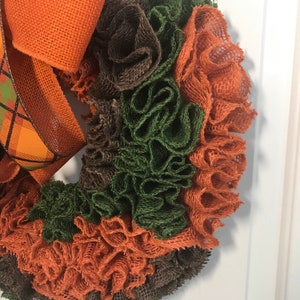 Burlap Ruffle Wreath, Fall Wreath, Green Brown Orange Wreath ...