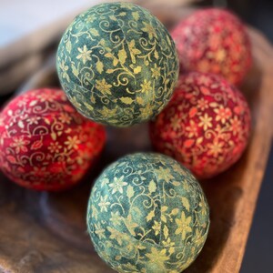 Christmas Green and Red Rag Ball Bowl Fillers, Decorative Fabric Balls ...