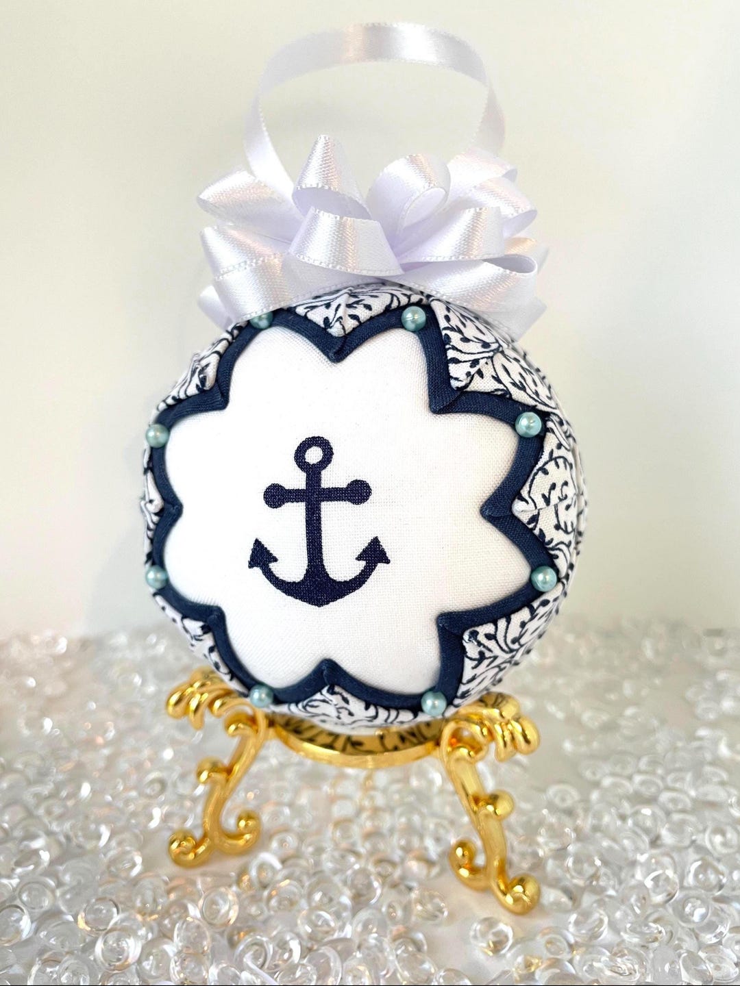 Nautical Anchor Ornament, Navy Blue and White Handmade Ornament ...