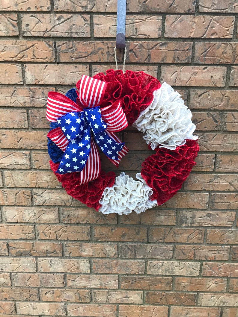 Red White Blue Wreath Patriotic Burlap Memorial Day Decor | Etsy