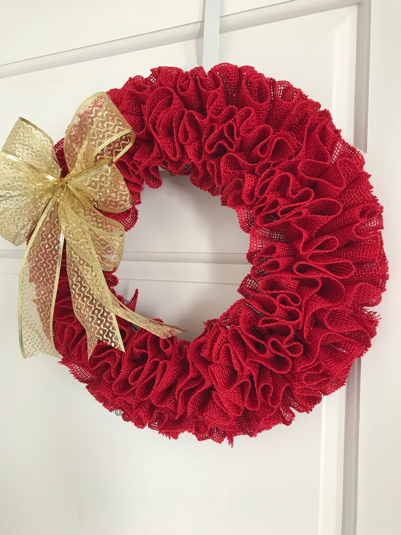 Burlap Ruffle Wreath Gold Bow Wreath Red Burlap Wreath - Etsy