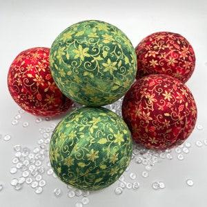 Christmas Green and Red Rag Ball Bowl Fillers, Decorative Fabric Balls ...