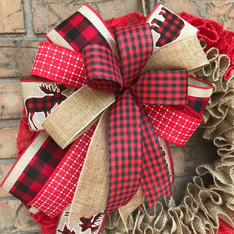 Burlap Ruffle Wreath Red Beige and Red Buffalo Check Wreath | Etsy