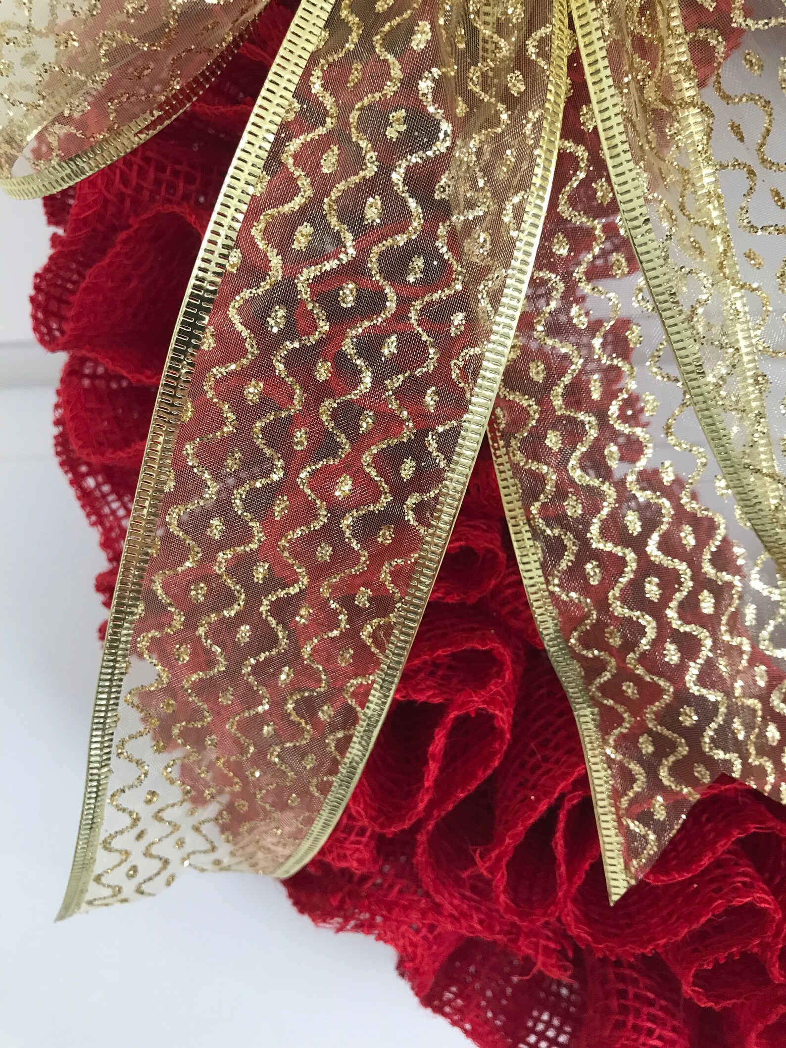 Burlap Ruffle Wreath Gold Bow Wreath Red Burlap Wreath - Etsy